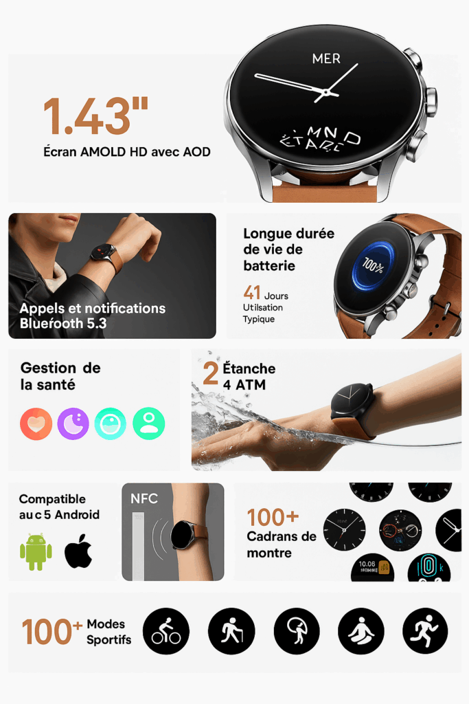 Kieslect Balancer – Montre Intelligente avec Écran AMOLED et Autonomie ...